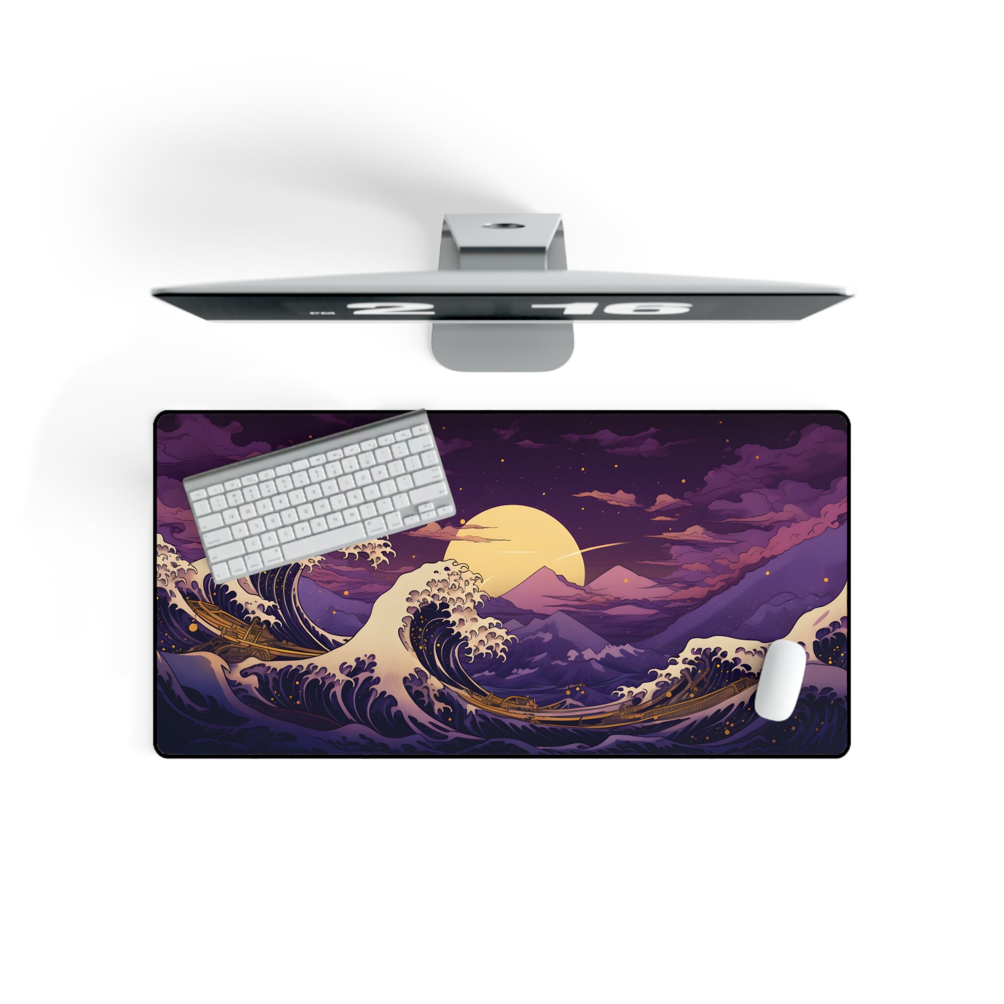 Japanese Art Gaming Mouse Pad Ukiyo E Desk Mats Winter Gift Violet Moon ...