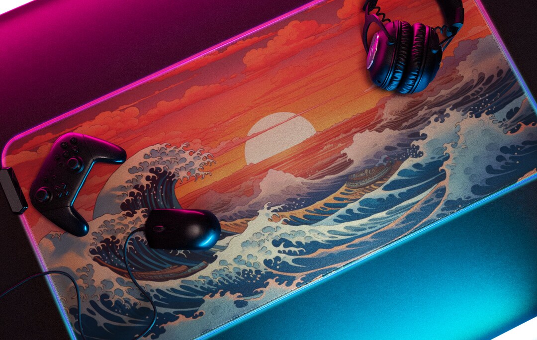 Japanese Art Gaming Mouse Pad Sunset Ukiyo E Desk Mats - Etsy
