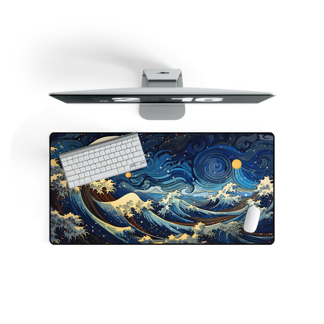 Japanese Gaming Mouse Pad Ukiyo E Ocean Stary Night Sunset Desk Mats - Etsy