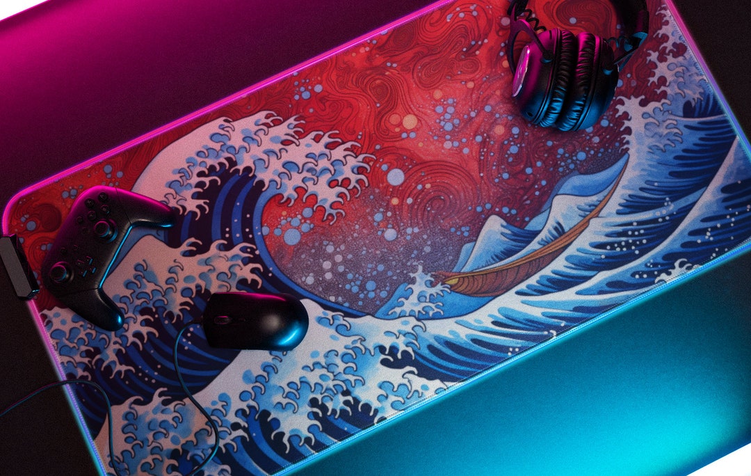 Japanese Gaming Mouse Pad Ukiyo E Fantasy Red Ocean Desk Mats - Etsy