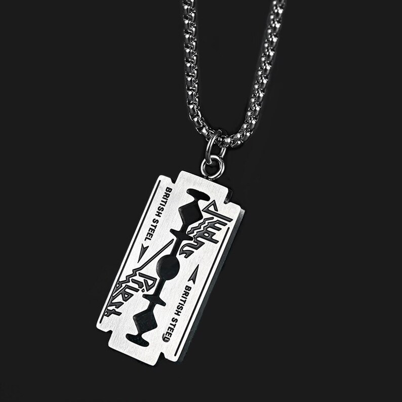 Razor blade pendant necklace Judas Priest British steel | Etsy
