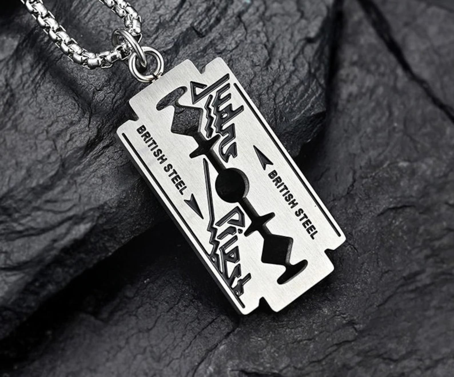 Razor blade pendant necklace Judas Priest British steel | Etsy
