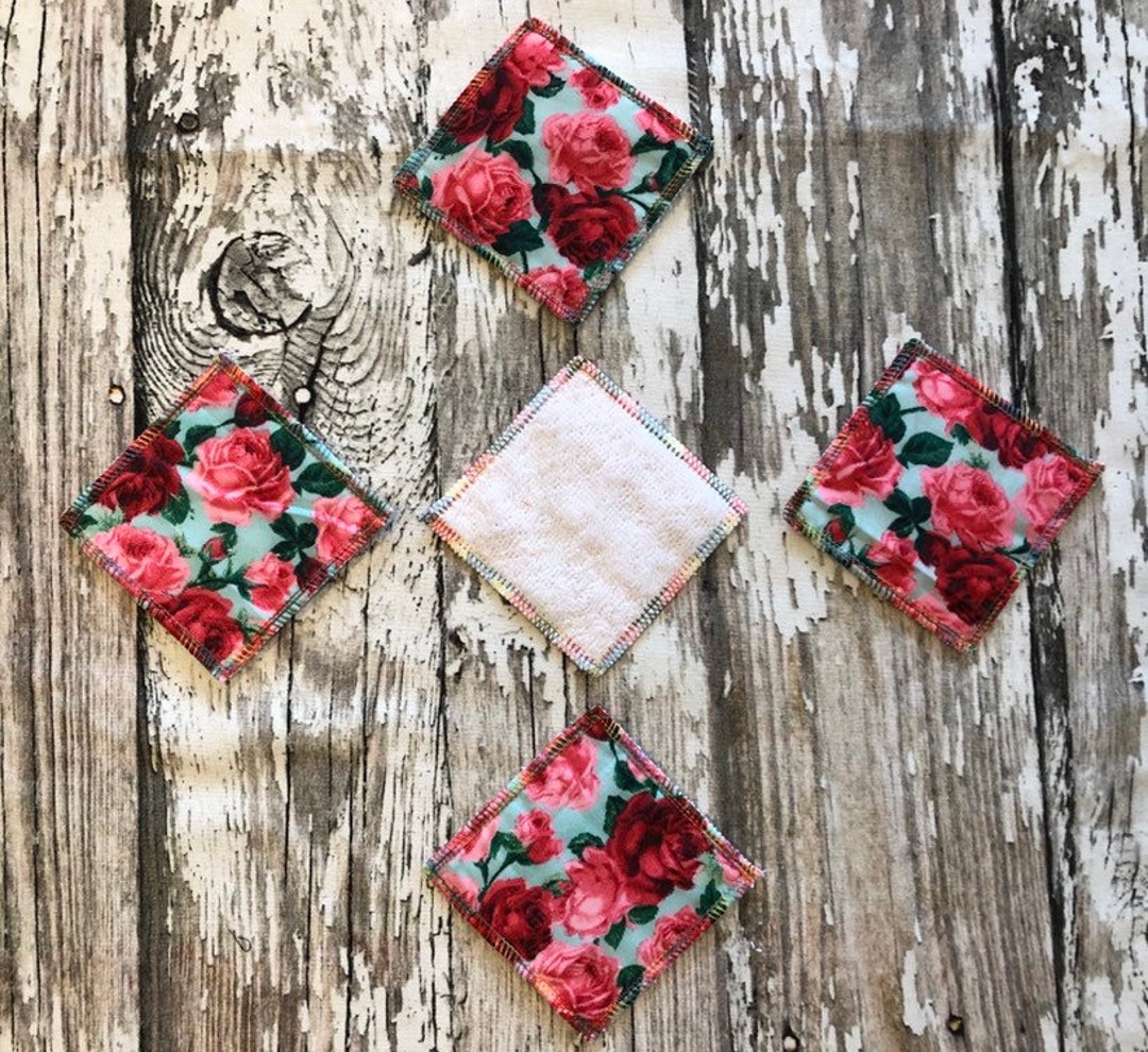 Set of 5 Large Handmade Reusable Aqua / Red Roses Wipes - Etsy Italia