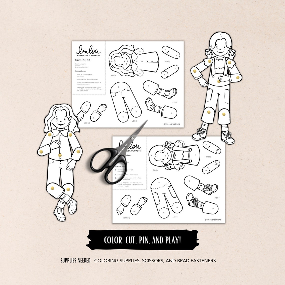 DIY Paper Doll Puppets Printable | Kid's Craft, Coloring, Paper Dolls ...