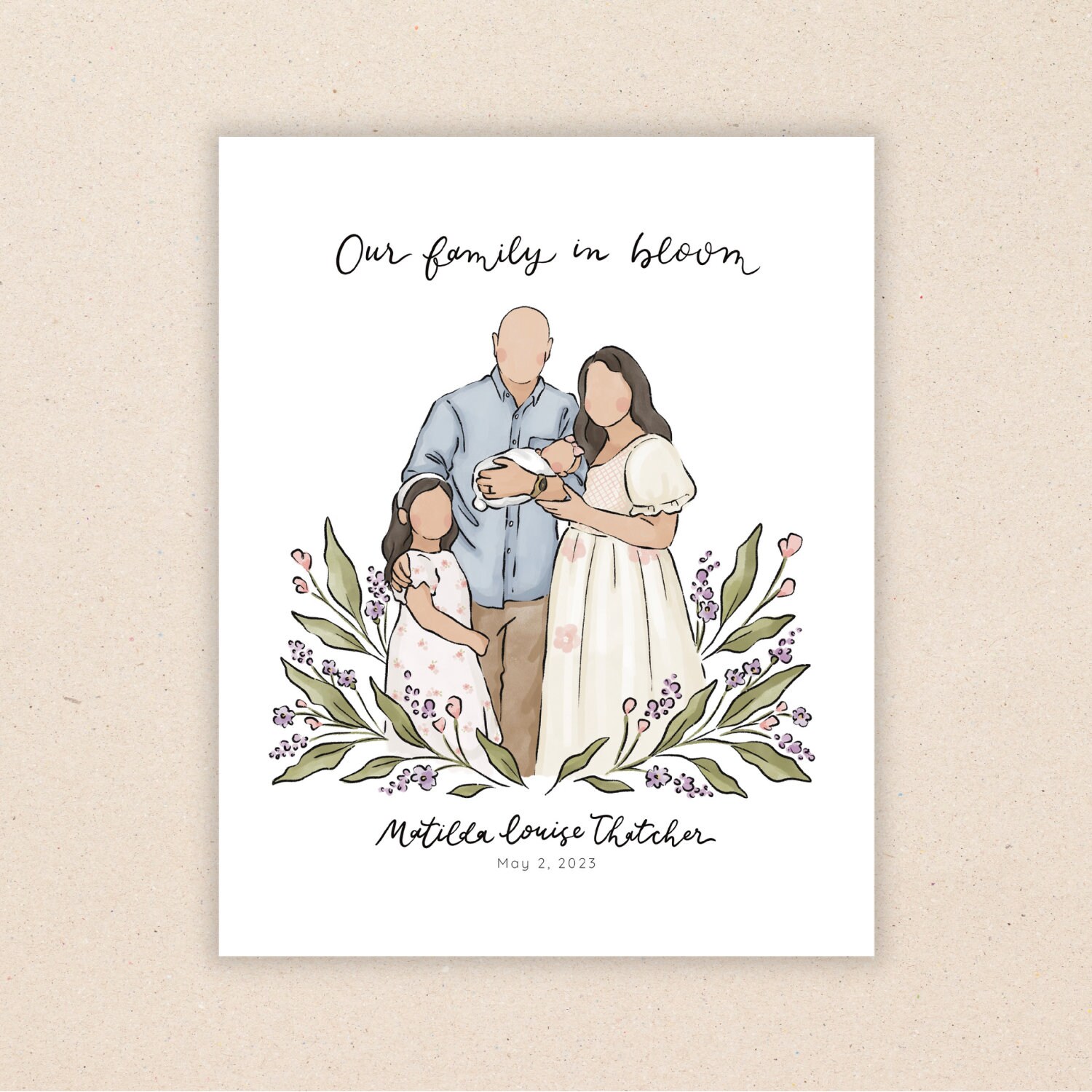 Custom Family Digital Illustration Family Portrait, Faceless Family ...