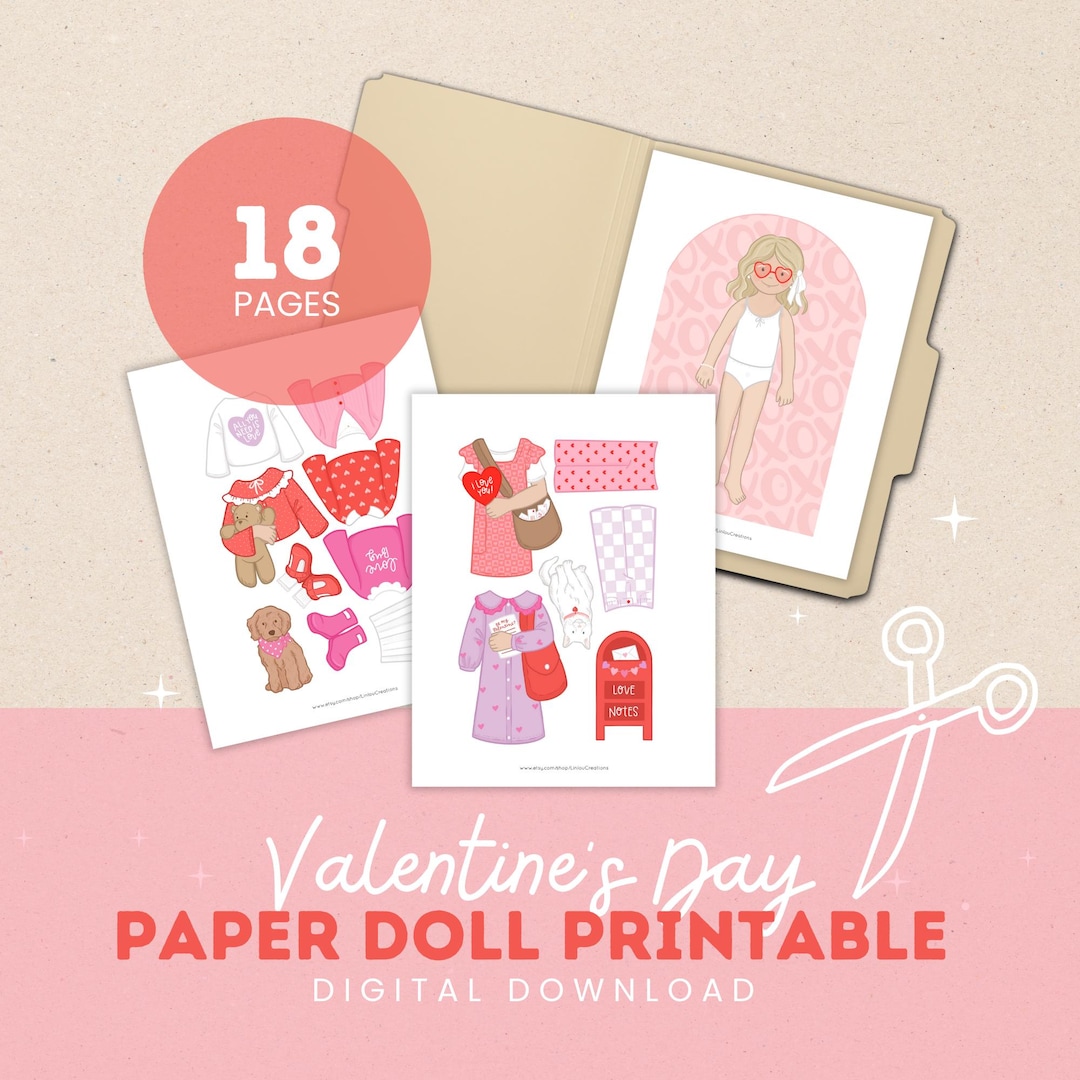 Valentine DIY Paper Doll Craft Printable, Paper Dolls, Coloring, Kids ...
