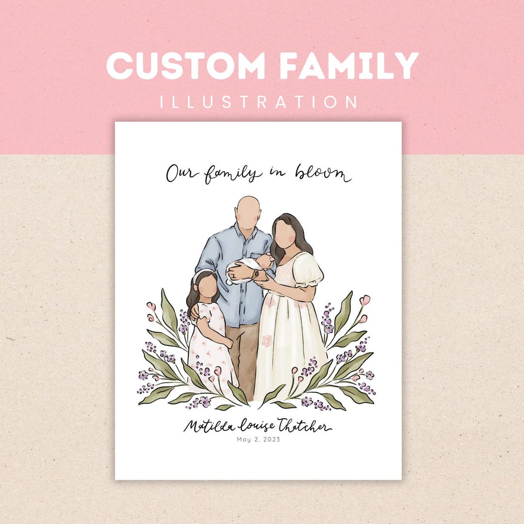 Custom Family Illustration | Family Portrait, Faceless Family Drawing ...