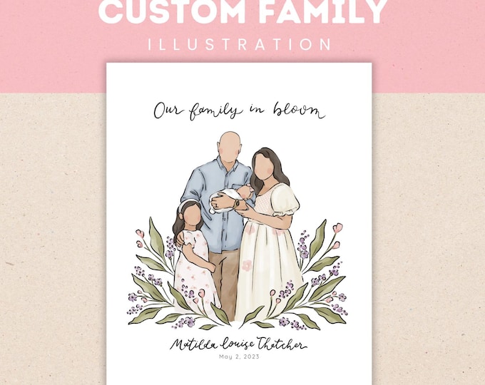 Custom Family Illustration | Family Portrait, Faceless Family Drawing ...