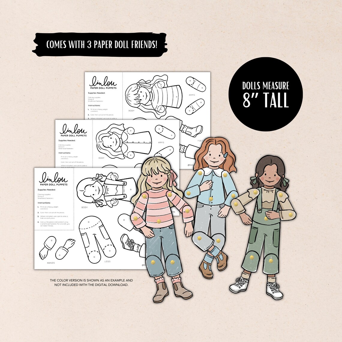 DIY Paper Doll Puppets Printable | Kid's Craft, Coloring, Paper Dolls ...