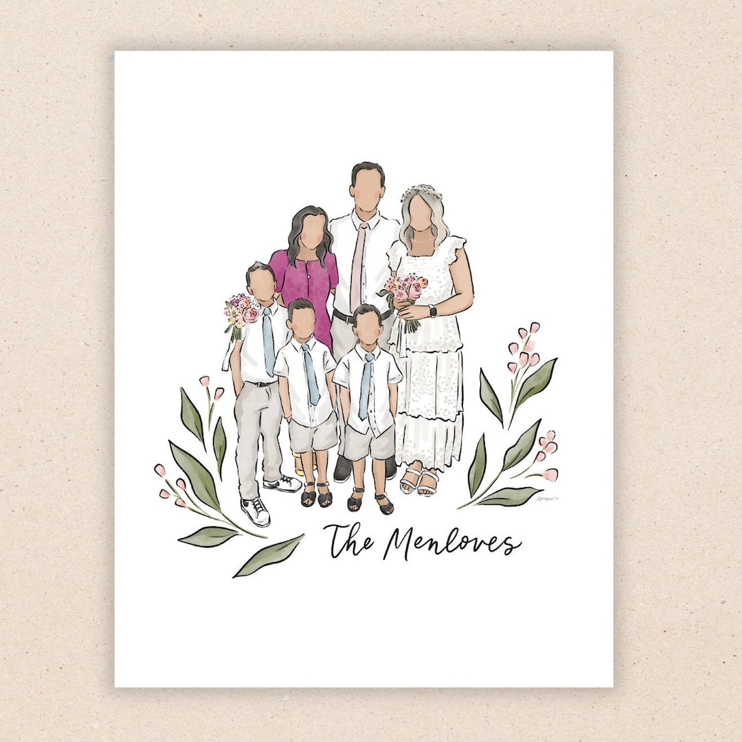 Custom Family Digital Illustration Family Portrait, Faceless Family ...