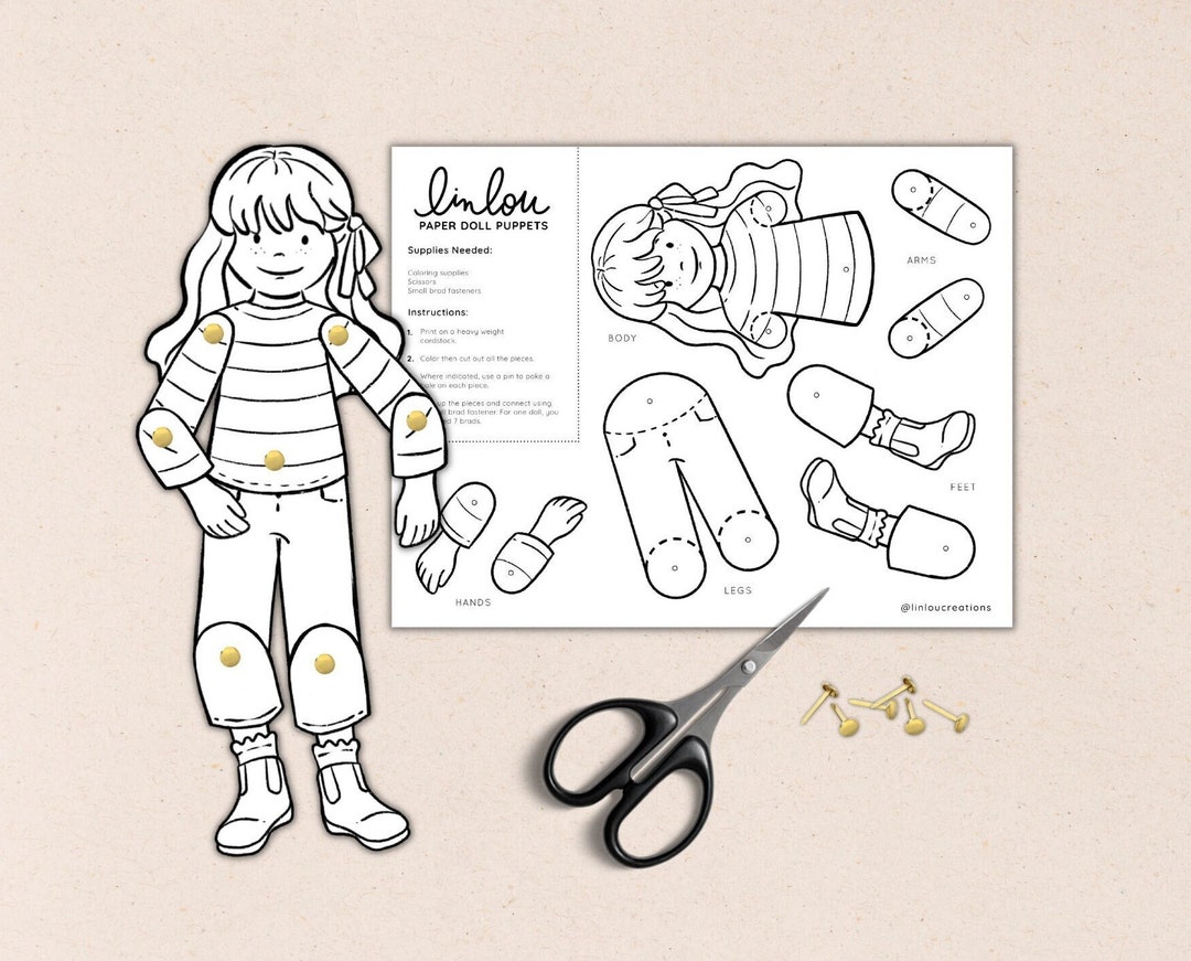 DIY Paper Doll Puppets Printable | Kid's Craft, Coloring, Paper Dolls ...