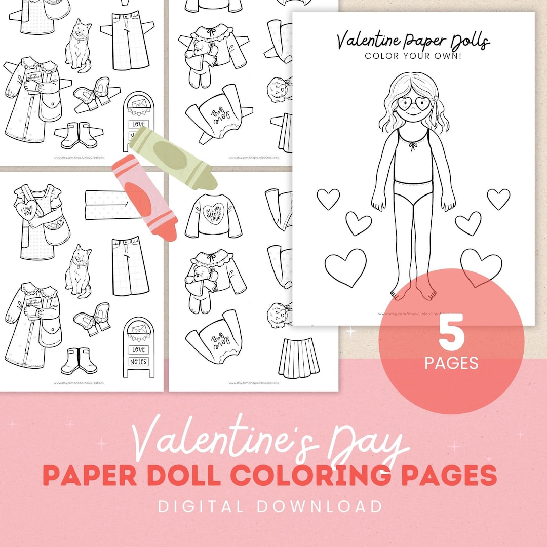 Valentines Paper Dolls, Coloring Pages, Valentines Craft, Preschool ...