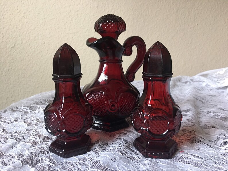 Avon Ruby Red 1876 Cape Cod Collection Lidded Cruet With Salt - Etsy