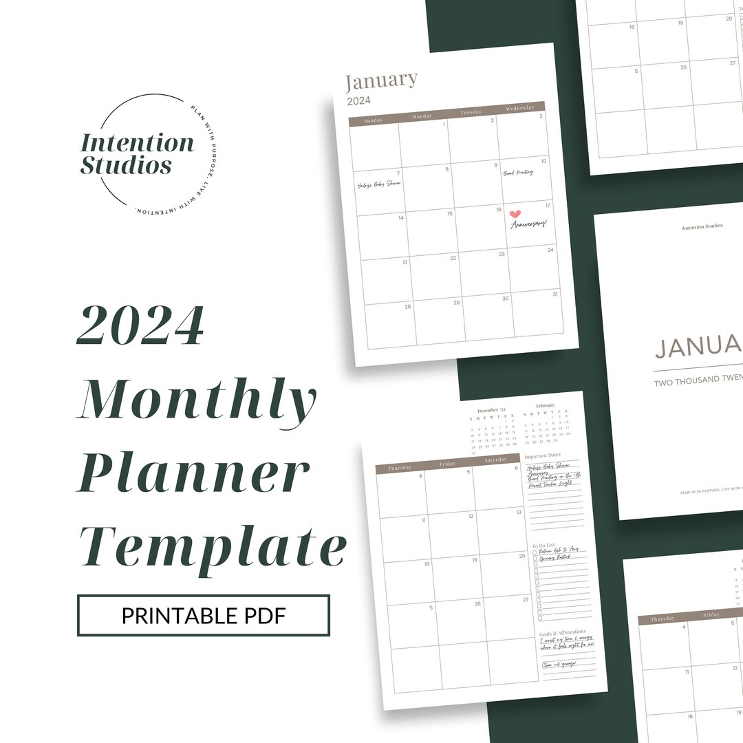 2024 Printable PDF Monthly Planner - Etsy