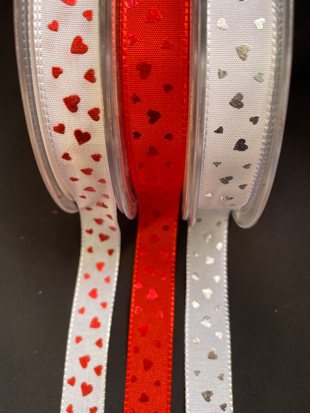 Loveheart Ribbon White , Red , Silver 15mm , Various Lengths Available ...