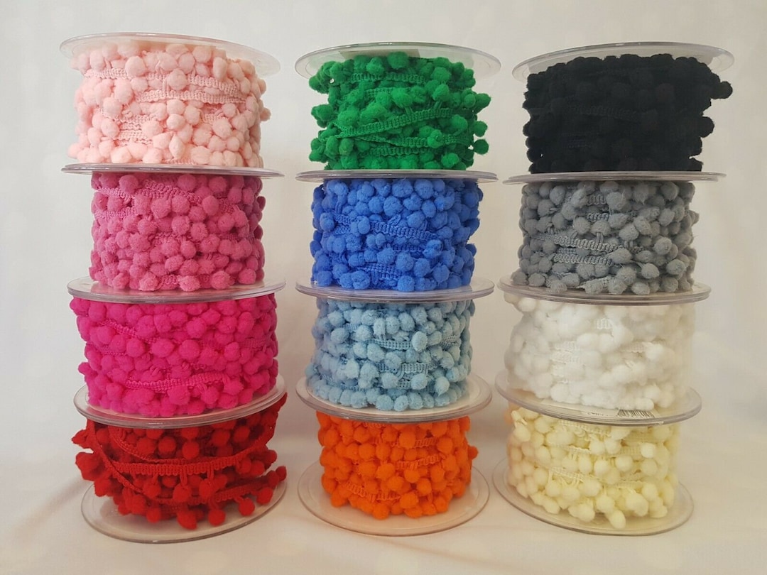 Pom Pom Trim , Premium Velvet Feel, 20 Colours, 5mm Balls, Various ...