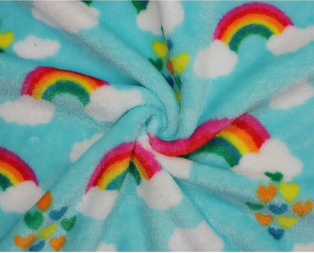 Rainbow Clouds Hearts Cuddle Fleece Fabric Material Price per Meter - Etsy