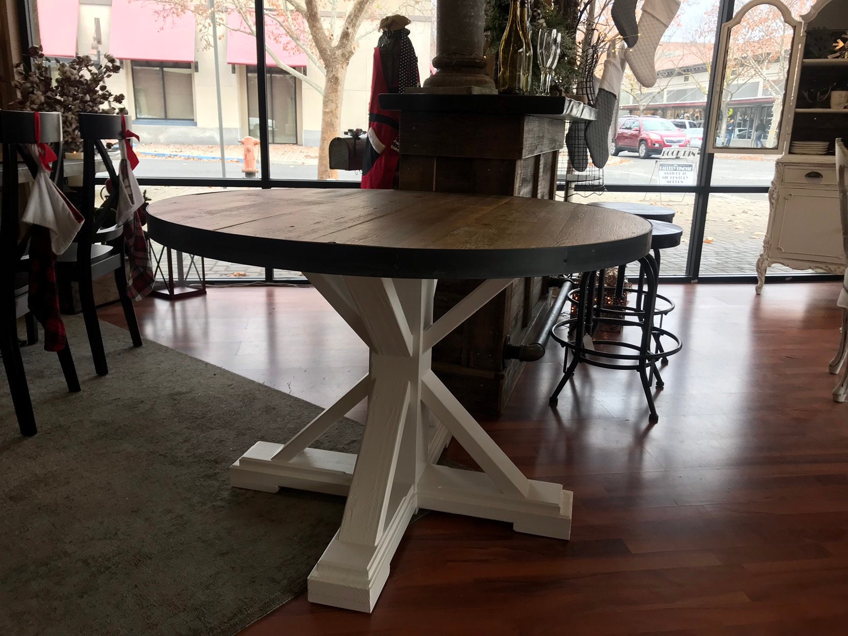 Farmhouse Dining Table, Metal Edge, Two Tone - Etsy