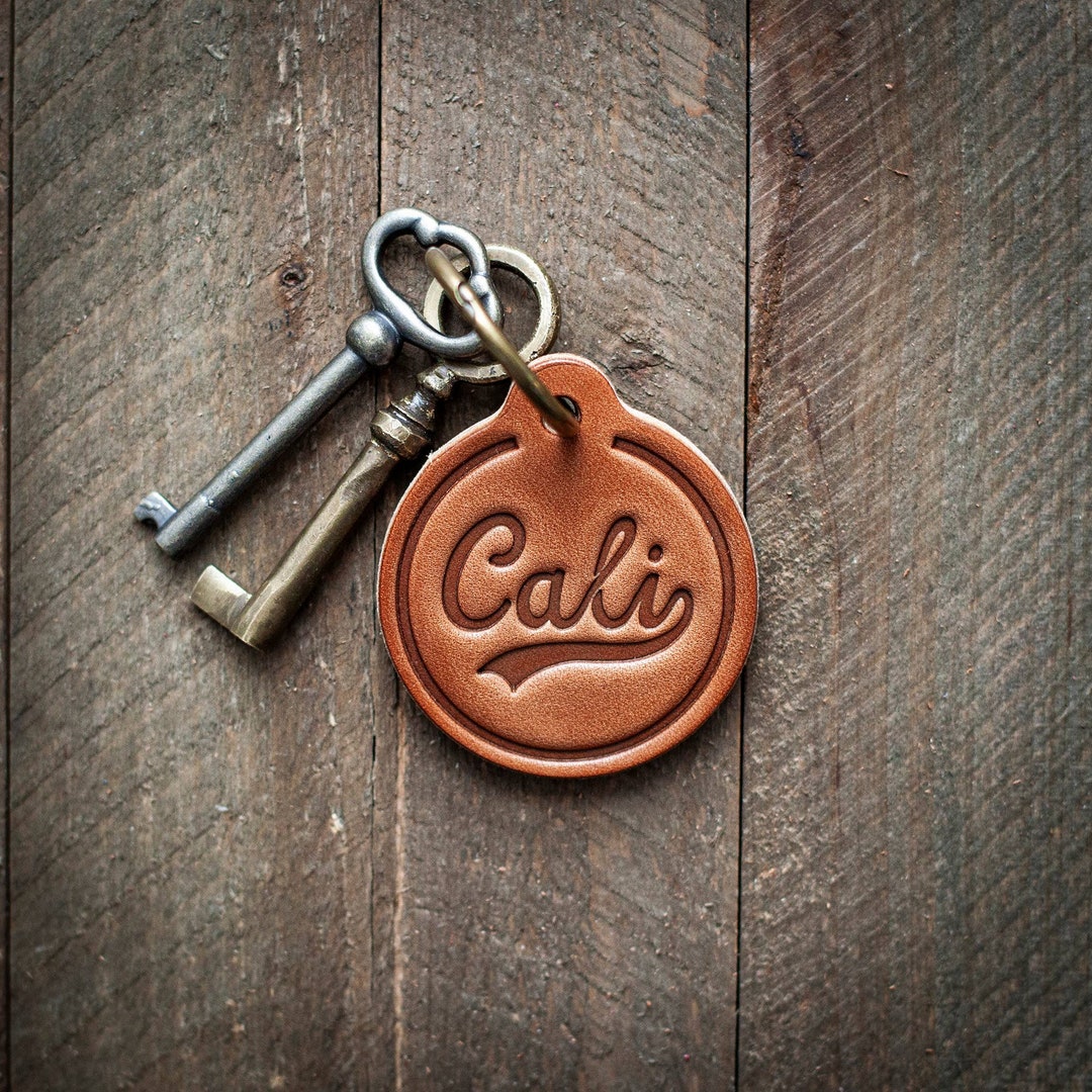 Cali Script California Leather Keychain Circle - Etsy