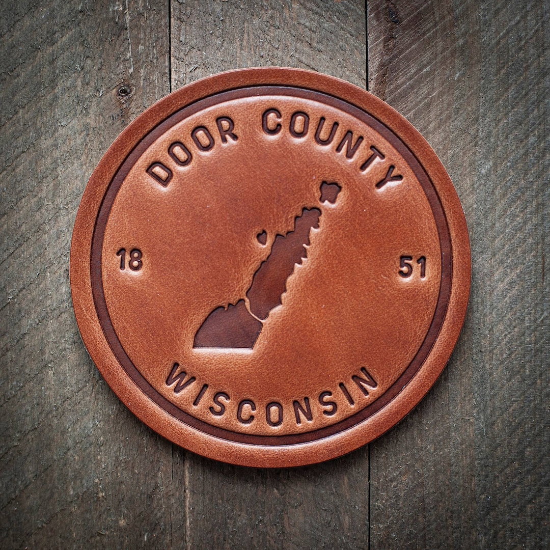 Door County Wisconsin Silhouette Leather Coaster - Etsy