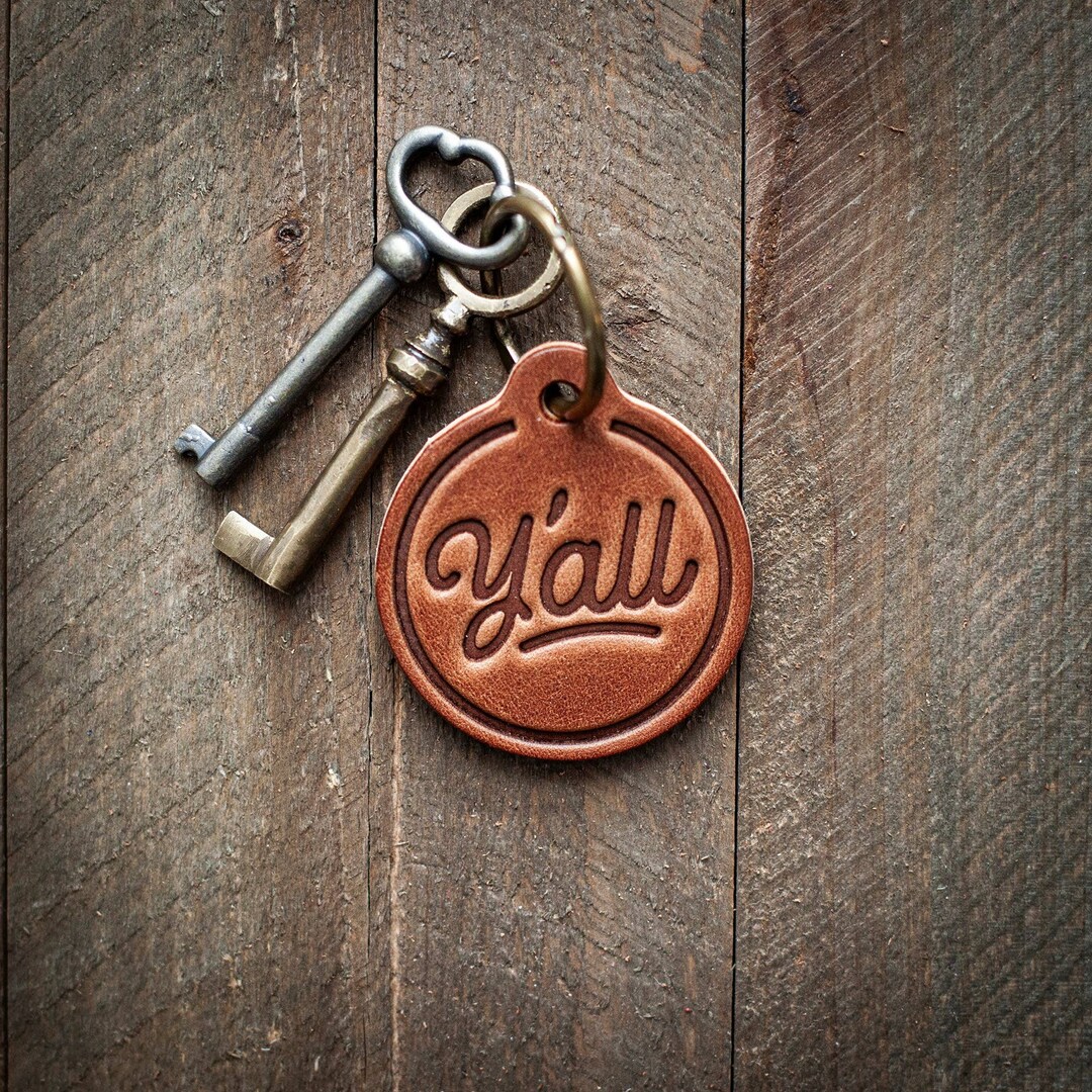 Y'all Leather Keychain Circle - Etsy