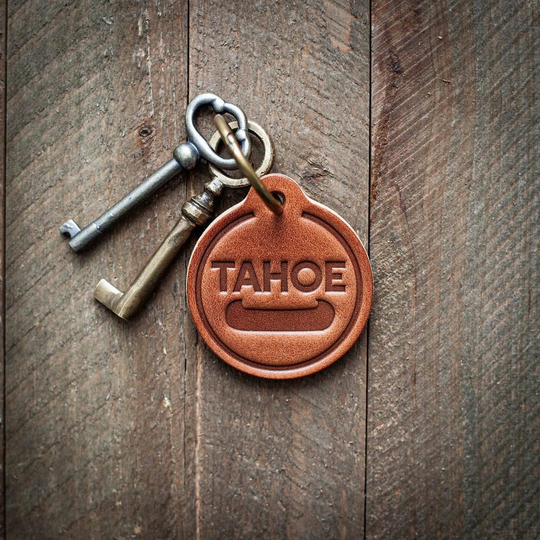 Lake Tahoe Canoe Leather Keychain Circle - Etsy