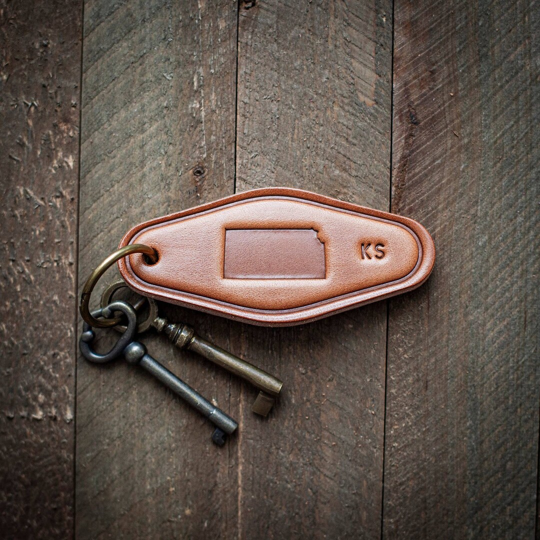 Kansas Leather Keychain Motel Style - Etsy