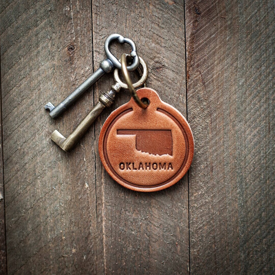 Oklahoma Leather Keychain Circle - Etsy