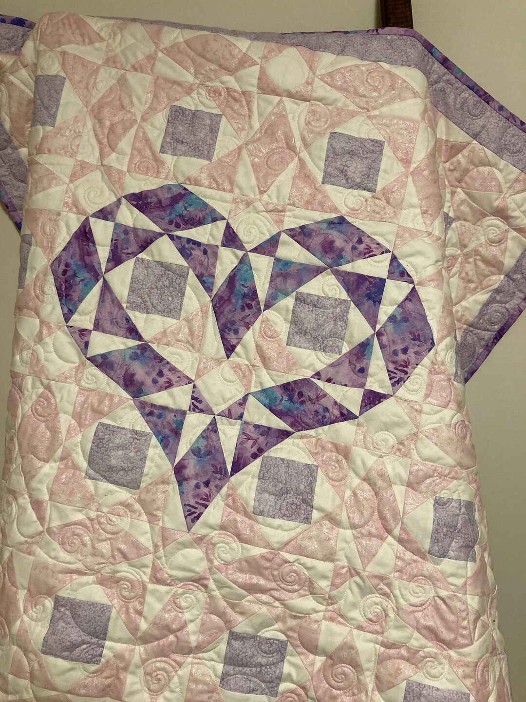 Pink and Purple Heart Quilt, Baby Girl Quilt Kit, Storm at Sea Quilt ...