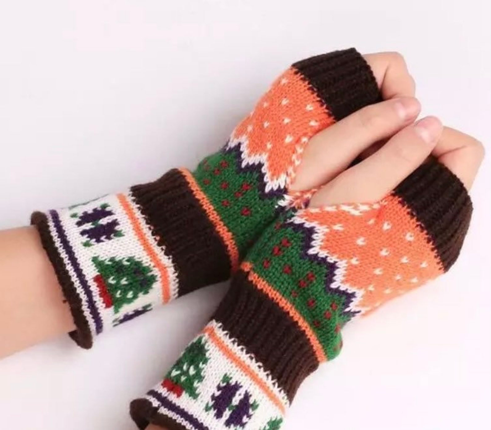 Fall/winter Half Fingerless Knitted Mitten Hands Gloves One - Etsy
