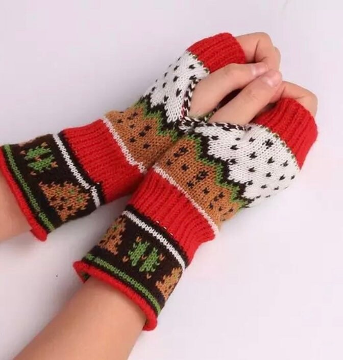 Fall/Winter Half Fingerless Knitted Mitten Hands Gloves One | Etsy
