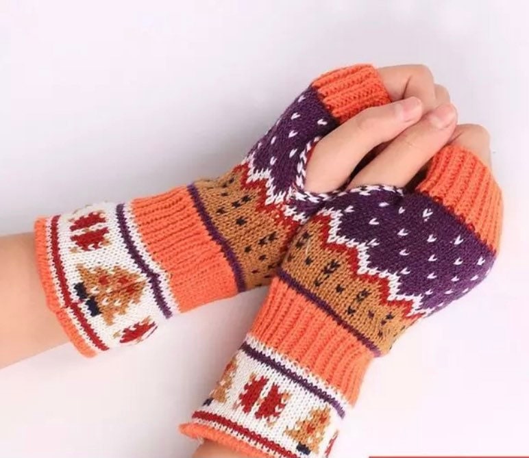 Fall/Winter Half Fingerless Knitted Mitten Hands Gloves One | Etsy