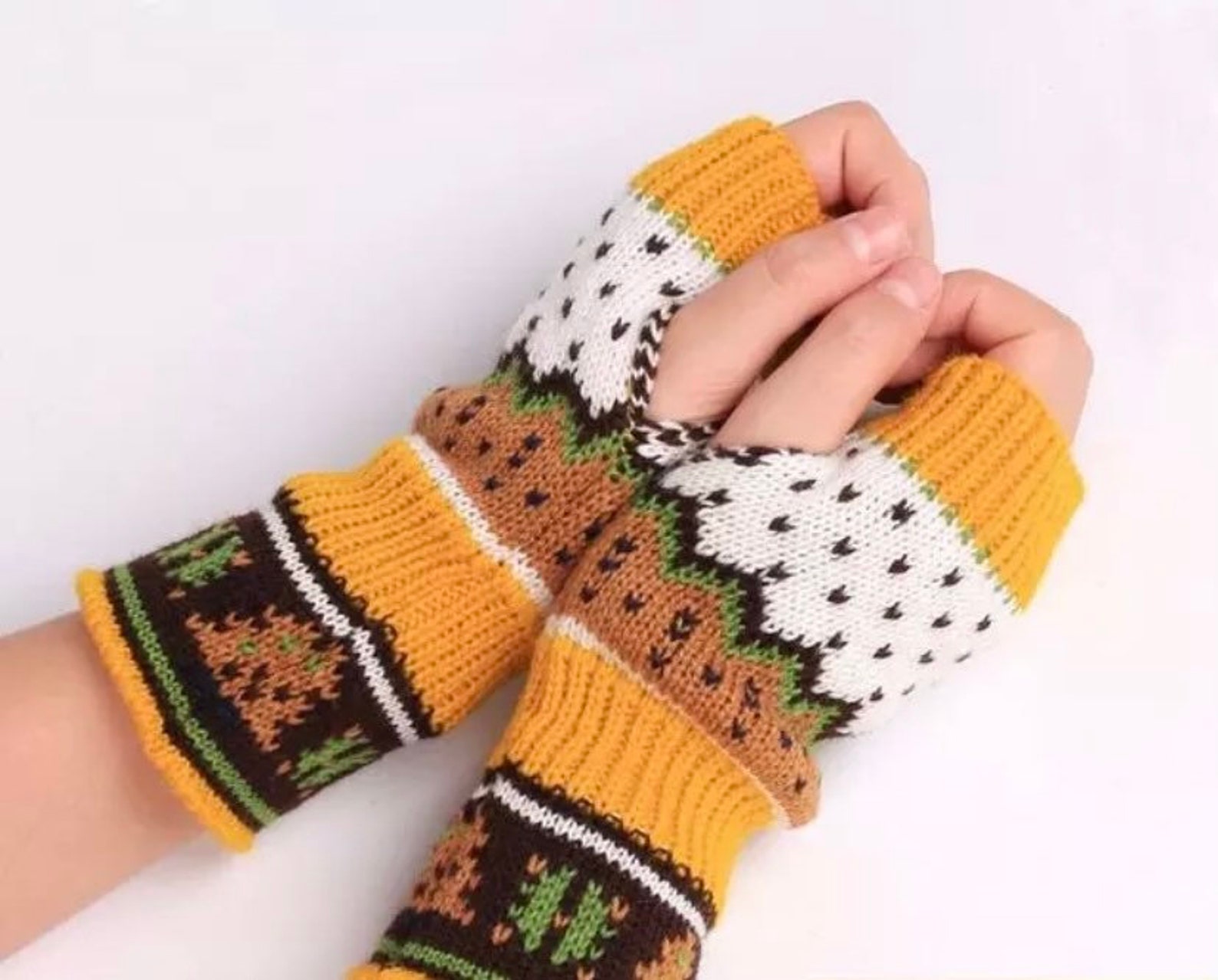 Fall/winter Half Fingerless Knitted Mitten Hands Gloves One - Etsy