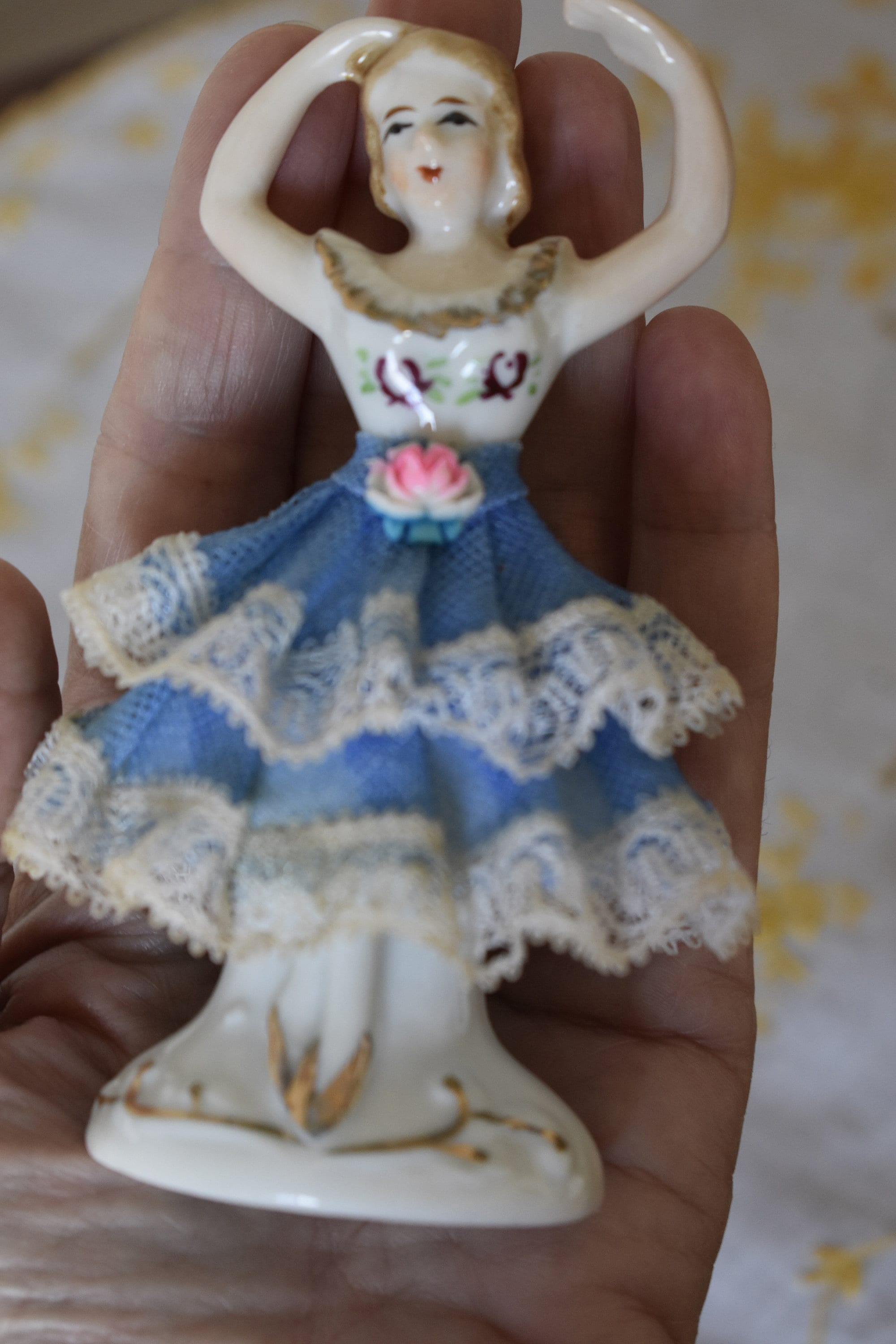 Antique German Fine Porcelain Ballerina Statuette, With Blue Laced ...