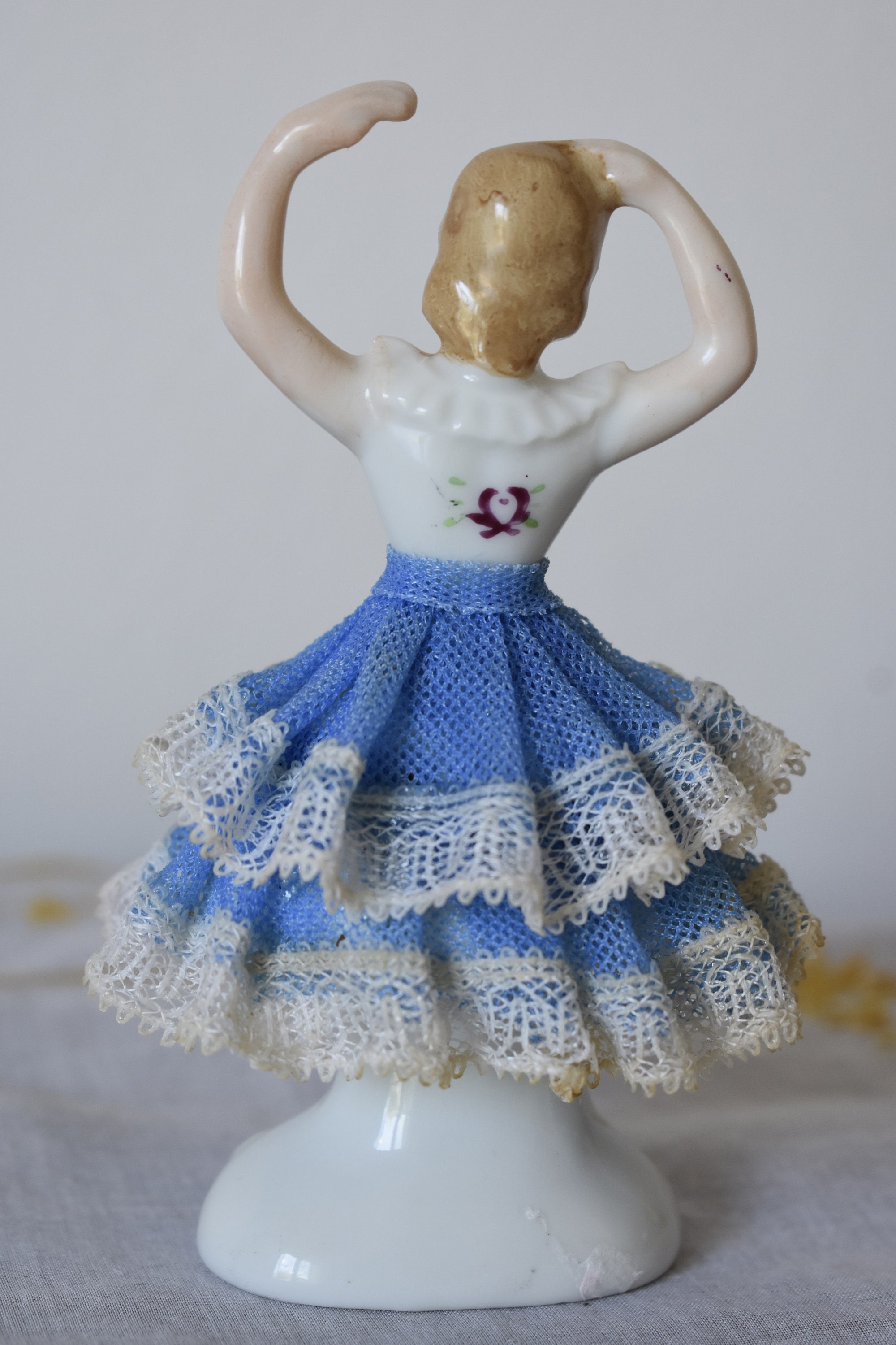 Antique German Fine Porcelain Ballerina Statuette, With Blue Laced ...