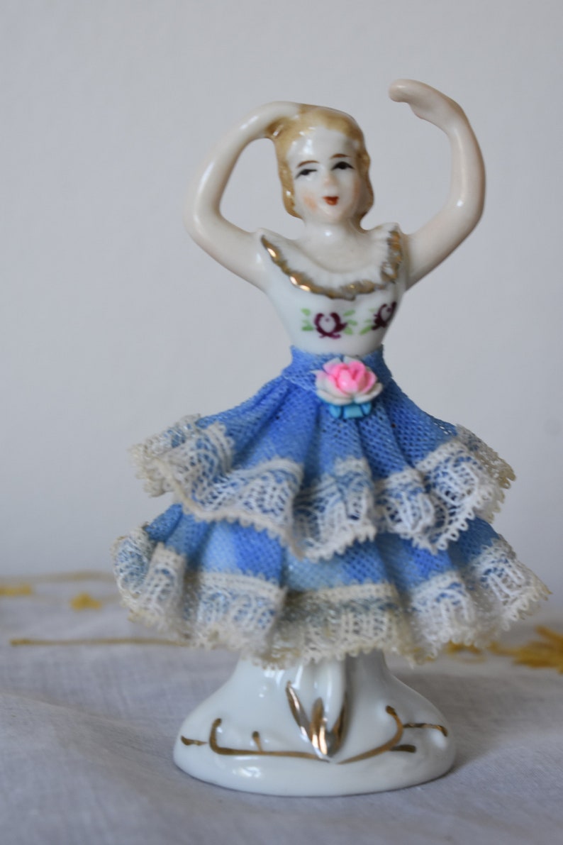 Antique German Fine Porcelain Ballerina Statuette, With Blue Laced ...