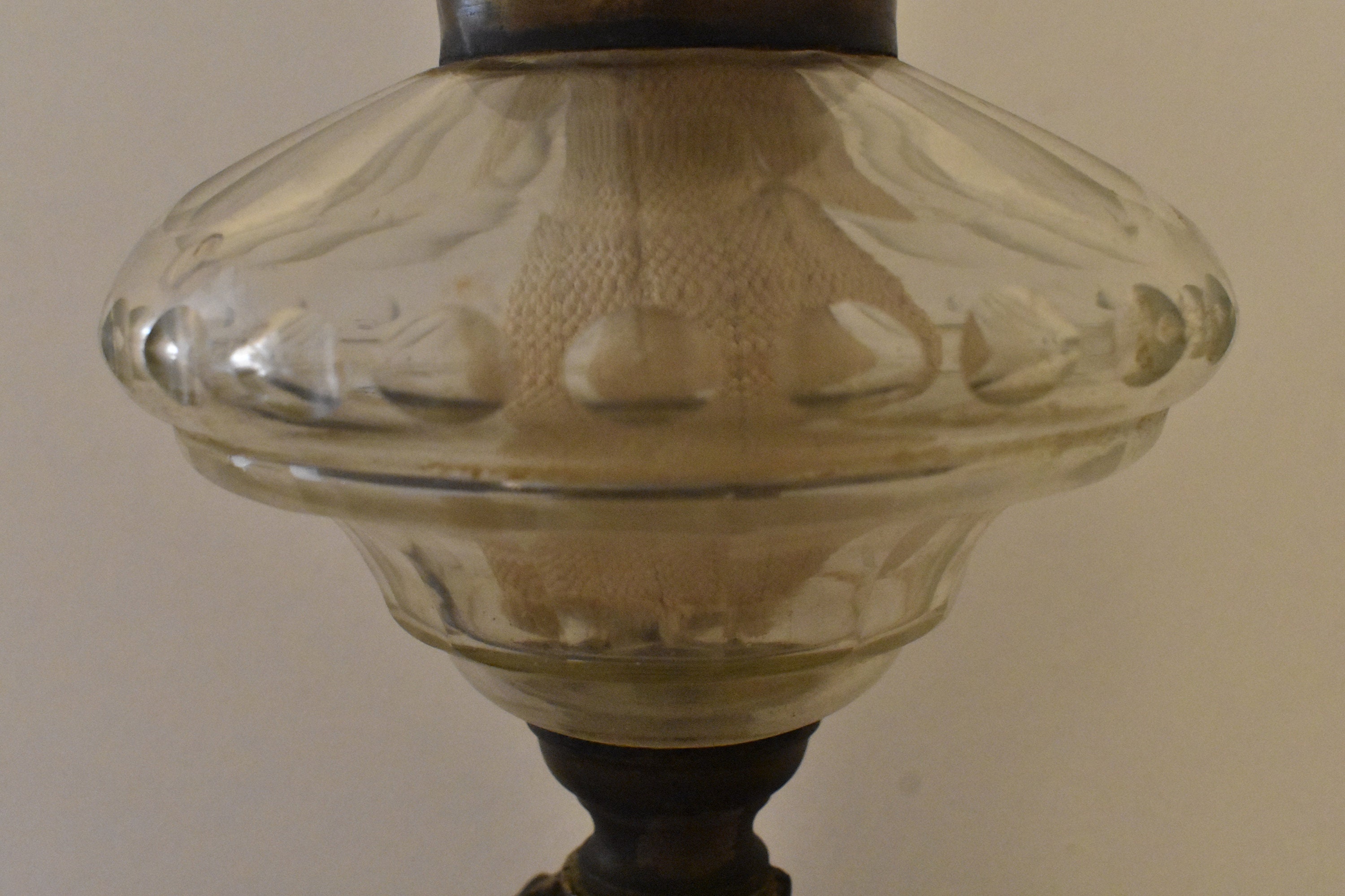 Antique Oil Lamp, Large Size, 64 Cm/25.1",marble, Metal, Glass, Bronze ...