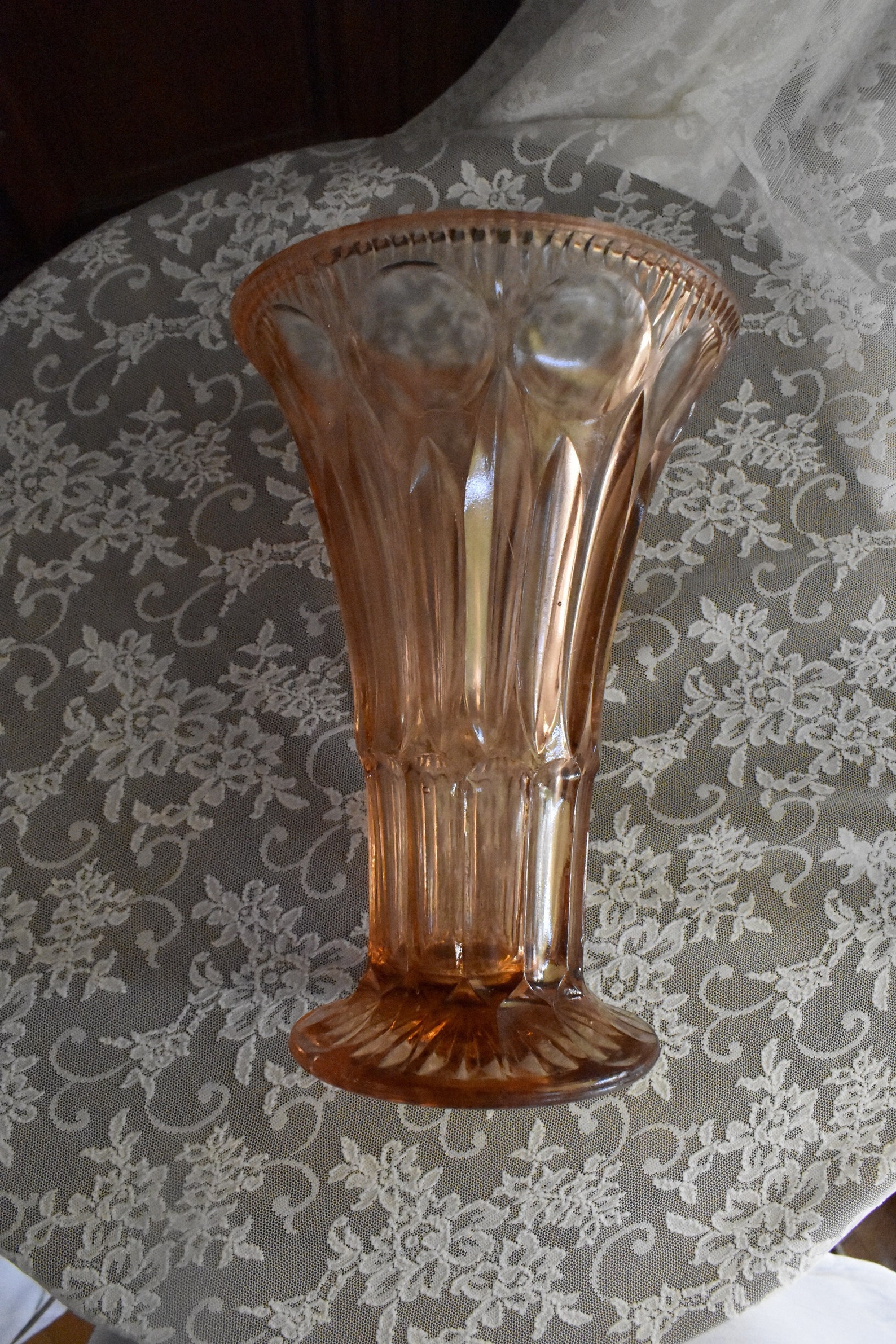 Art Deco Vase Depression Pink Glass Vase 23 Cm 9 Etsy Uk