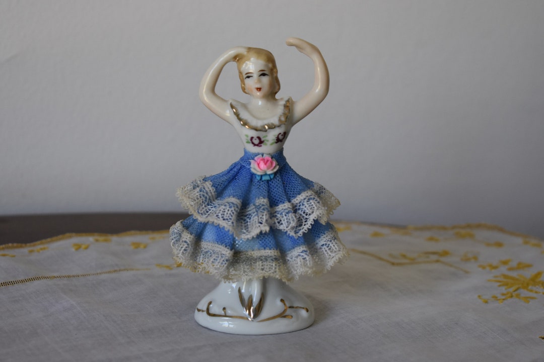 Antique German Fine Porcelain Ballerina Statuette, With Blue Laced ...