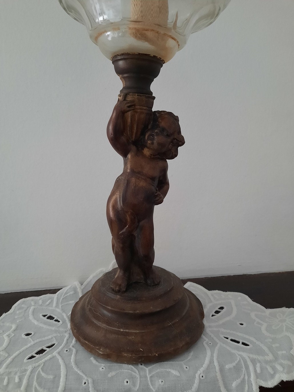 Antique Oil Lamp, Large Size, 64 Cm/25.1",marble, Metal, Glass, Bronze ...