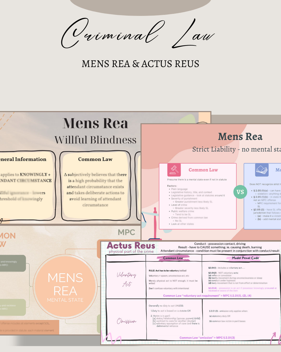 2024 1L Criminal Law Visual Actus Reus & Mens Rea Outline, Exam Prep, Essential Review - Etsy