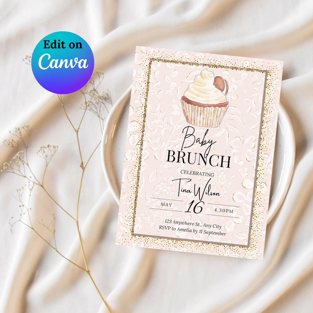 Editable Baby Brunch Invitation, Cupcake Baby Invitation, Brunch Baby ...