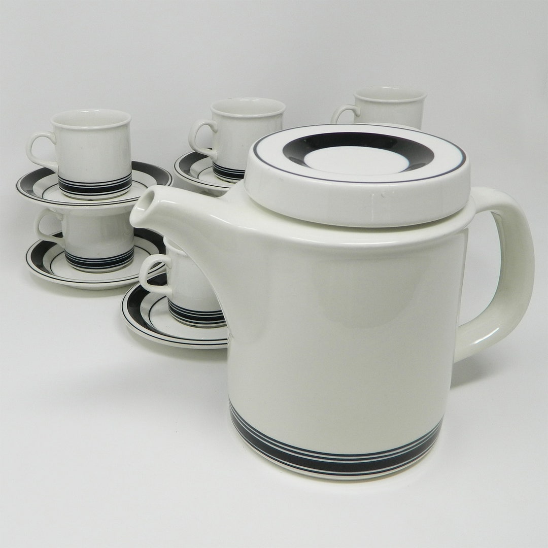 Arabia Finland Decor Faenza Black Coffee Can and Nine Demitasse With ...