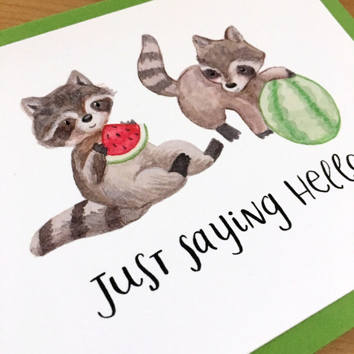 Handmade greeting card just saying hello raccoon | Etsy