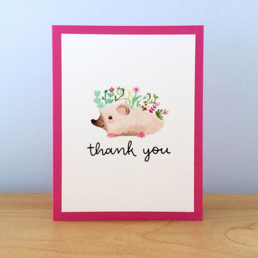 Hedgehog Thank You Card, Handmade Greeting Card, Watercolor Thank You ...