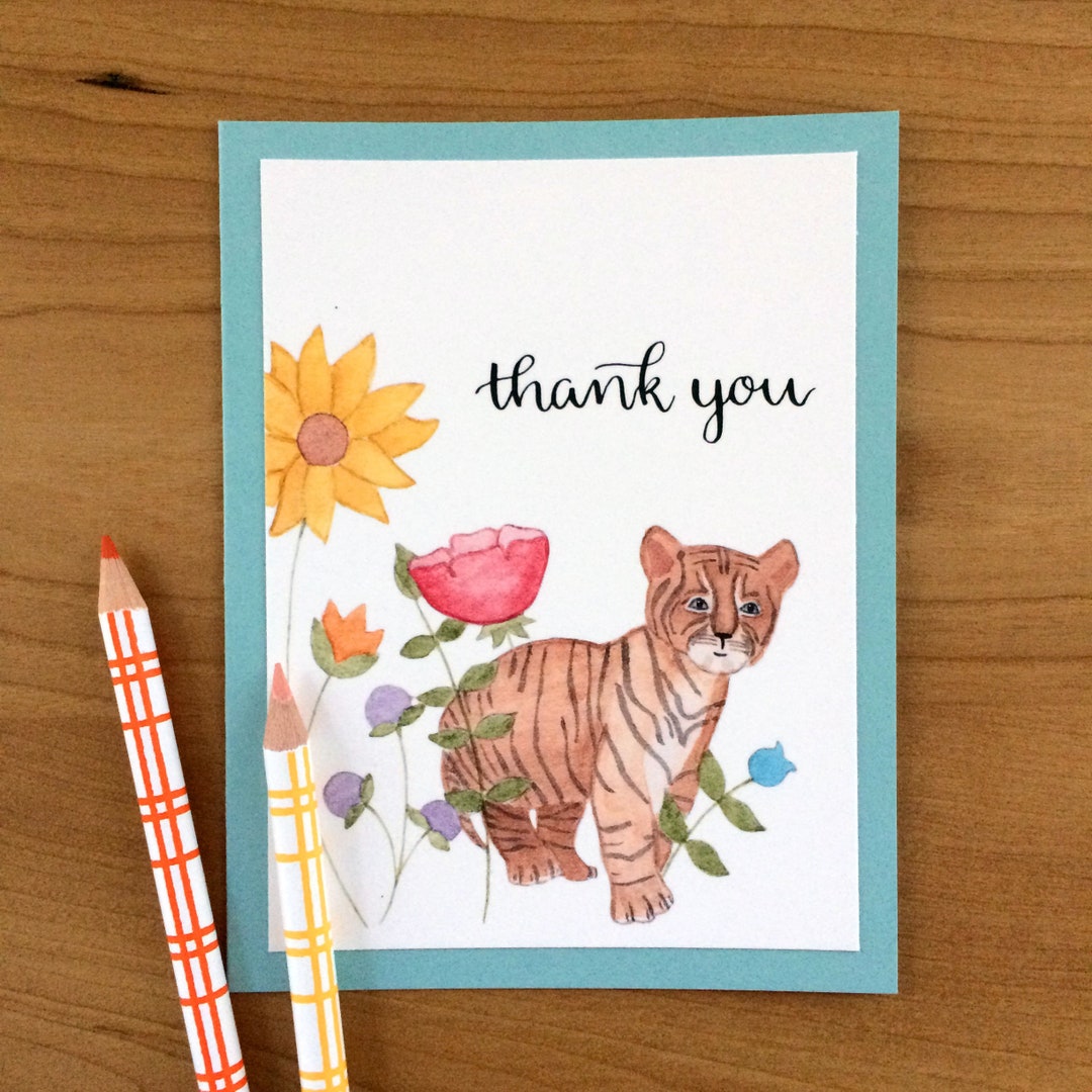 Tiger Thank You Card, Handmade Greeting Card, Watercolor Thank You Card ...