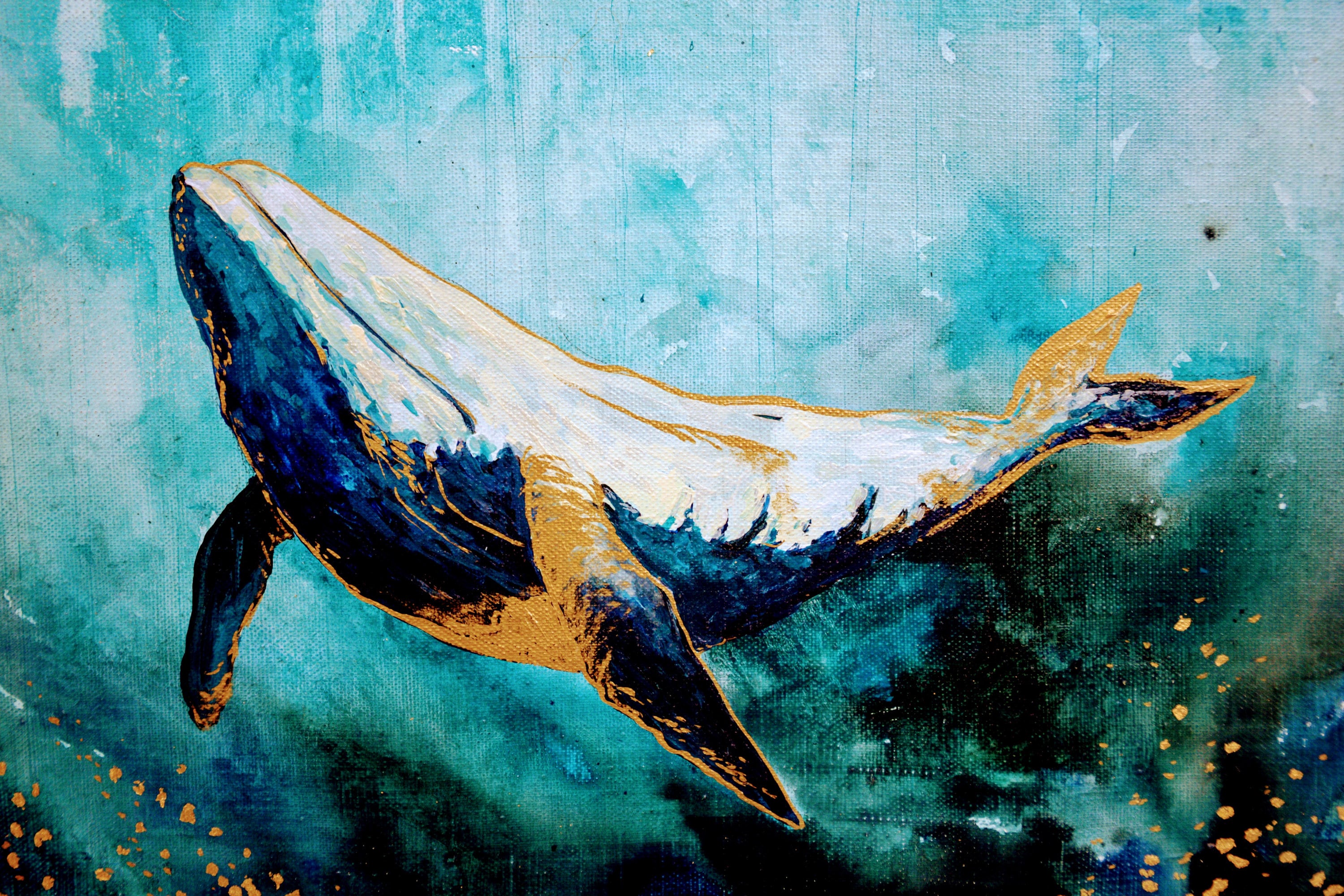 Big Blue Whale Blue Art for Room Whale Modern Artwork on Canvas Whale ...
