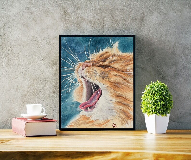 Ginger Cat Art Print Cat Drawing Cat Watercolor Lovers Cat Portrait ...