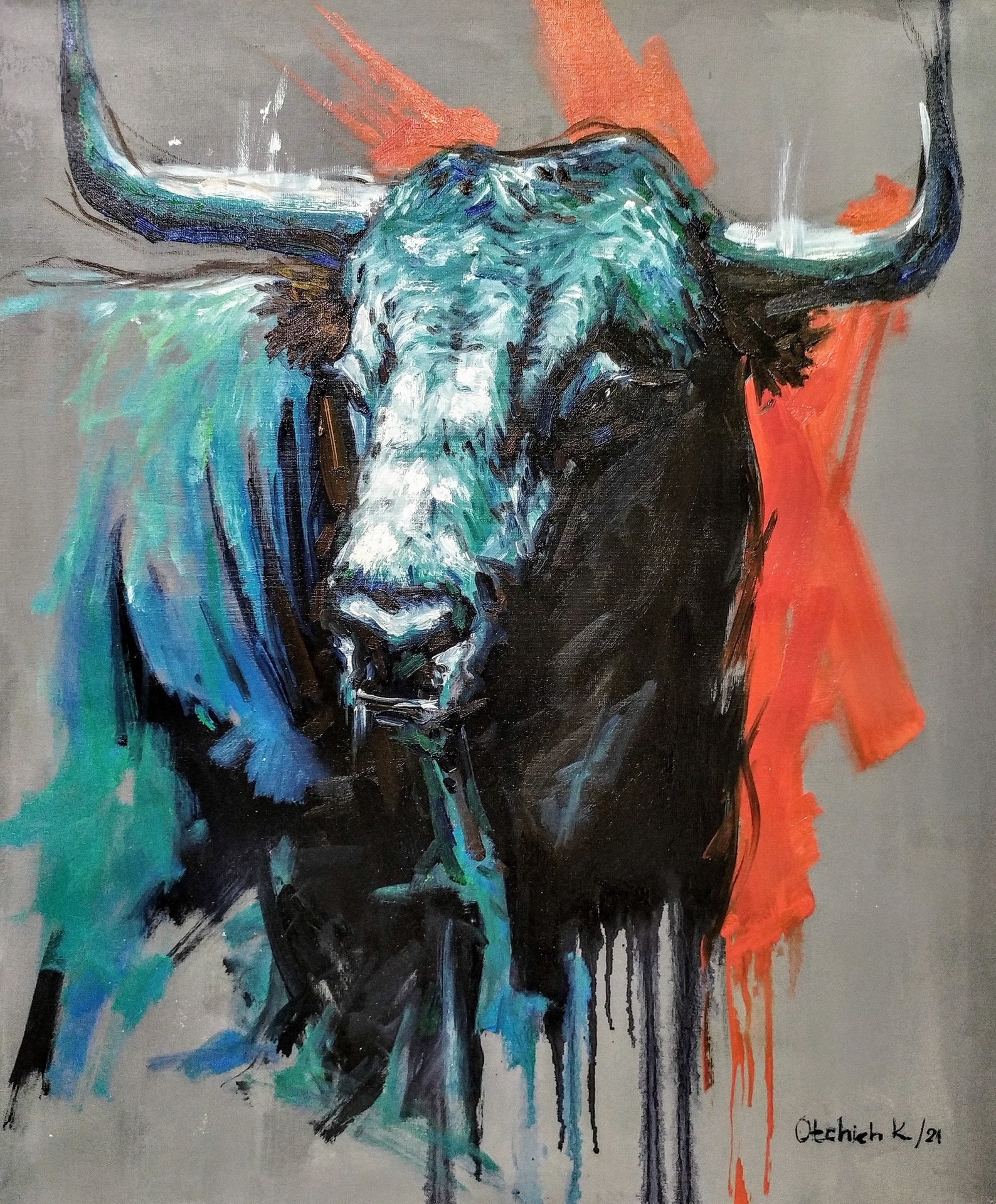 Animal Art Year of the Bull Painting Abstract Painting on Canvas Modern ...
