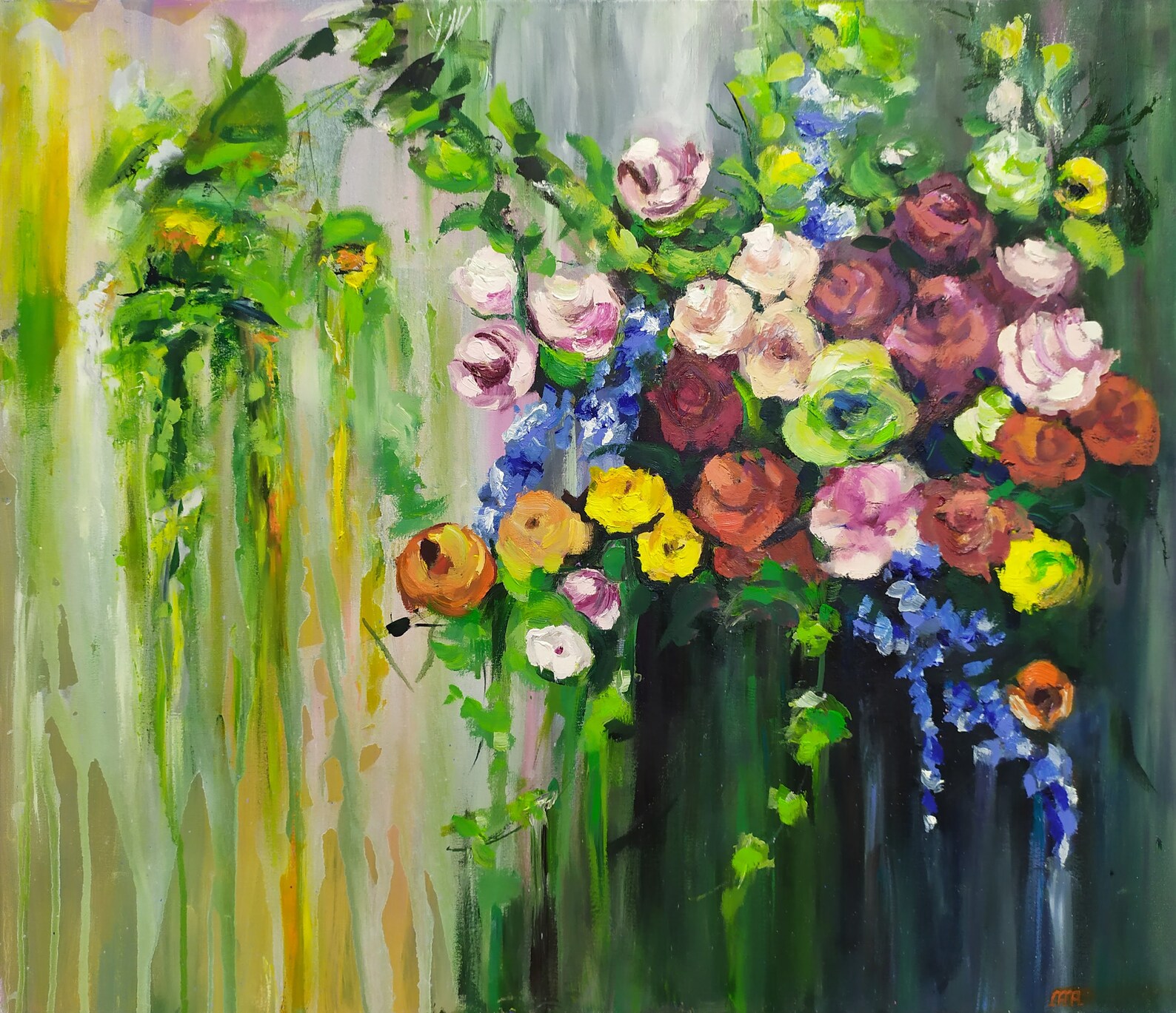 Roses Art Contemporary Abstract Flower Art Interior Modern Art Oil ...